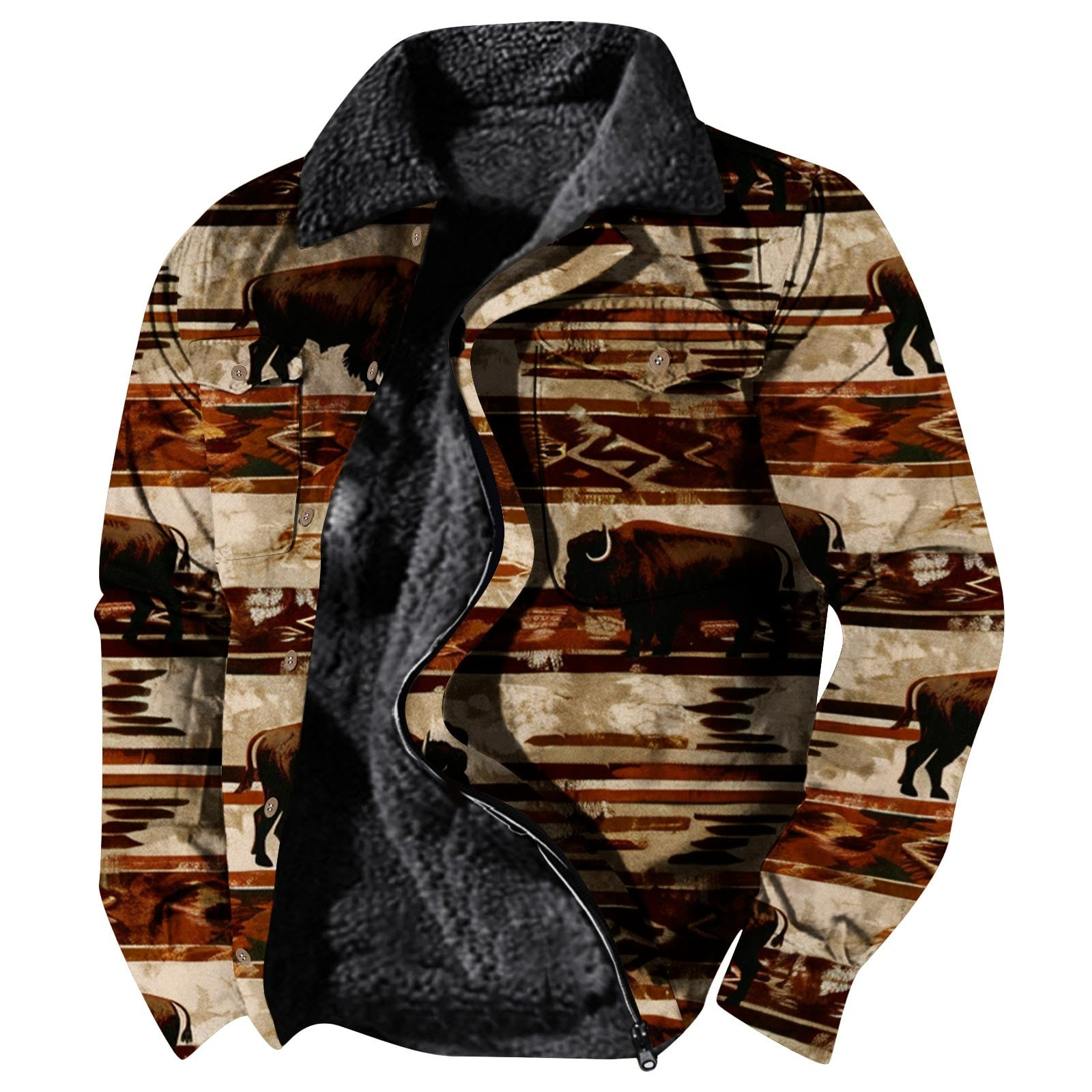 COSFO Zip Up Mens Jackets Casual Fleece Vintage Multicolor Coat Thick ...