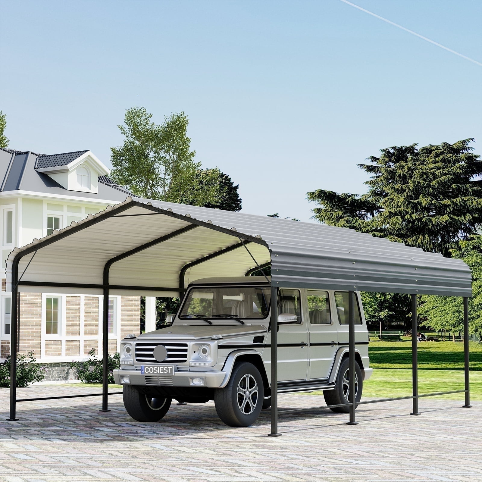 COSIEST 10' x 20' Heavy Duty Outdoor Carport, Galvanized Steel Roof ...