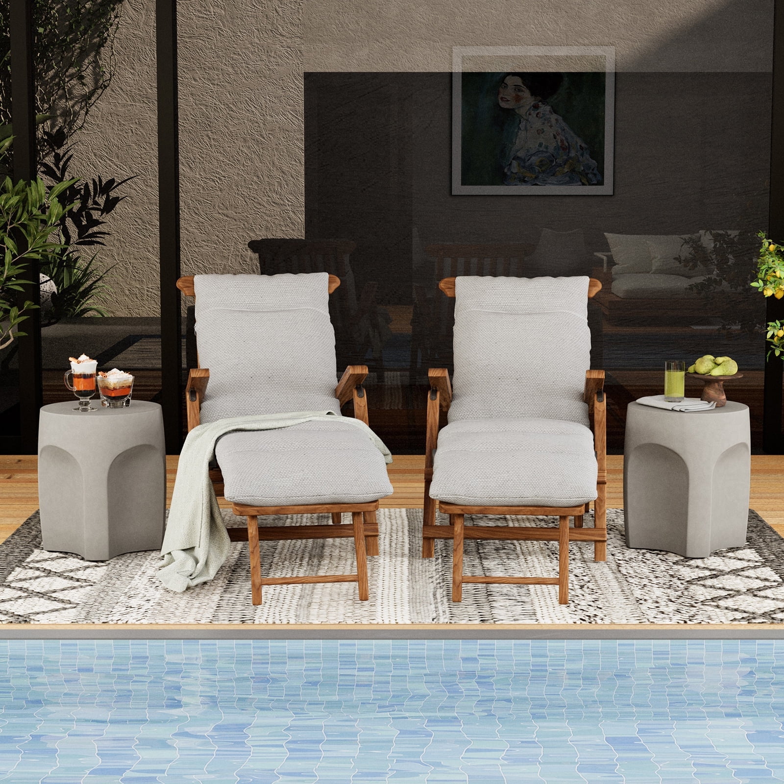 COSIEST 17" Drum-Shaped Concrete Outdoor Side Table,Spotted White, Weatherproof Patio & Garden ...