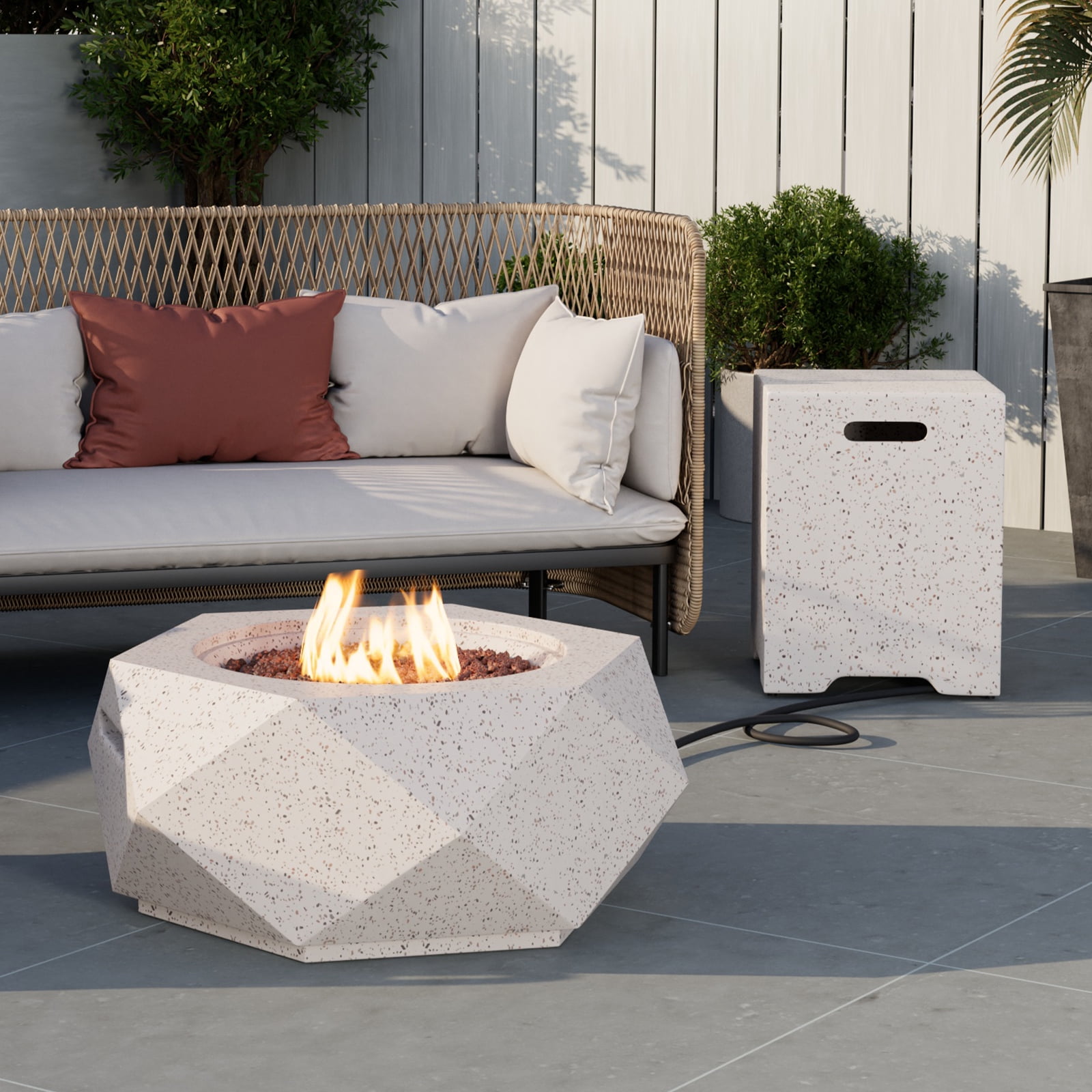 COSIEST 2-Piece Outdoor Propane Fire Pit Table Set, 24-inch Terrazzo ...
