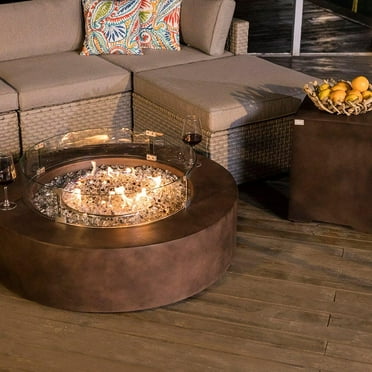 COSIEST Outdoor Patio Propane Fire Pit Coffee Table, Beige Round ...