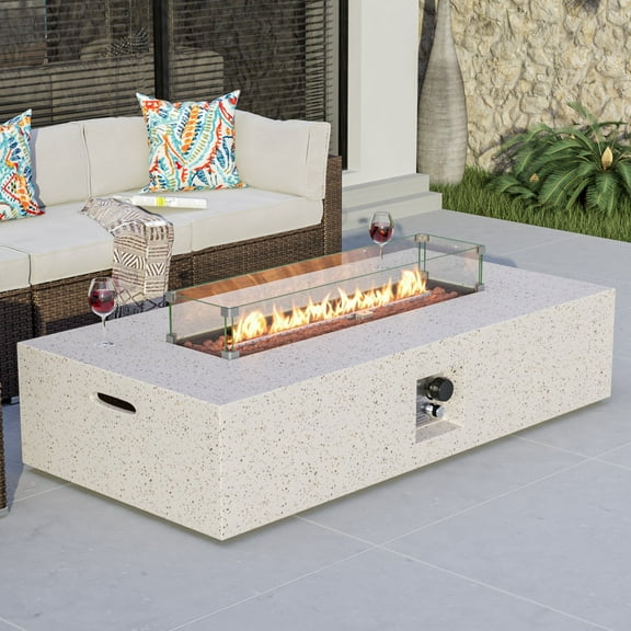 COSIEST 2-Piece Outdoor Propane Fire Pit Set, 42-inch Terrazzo, 50,000 ...