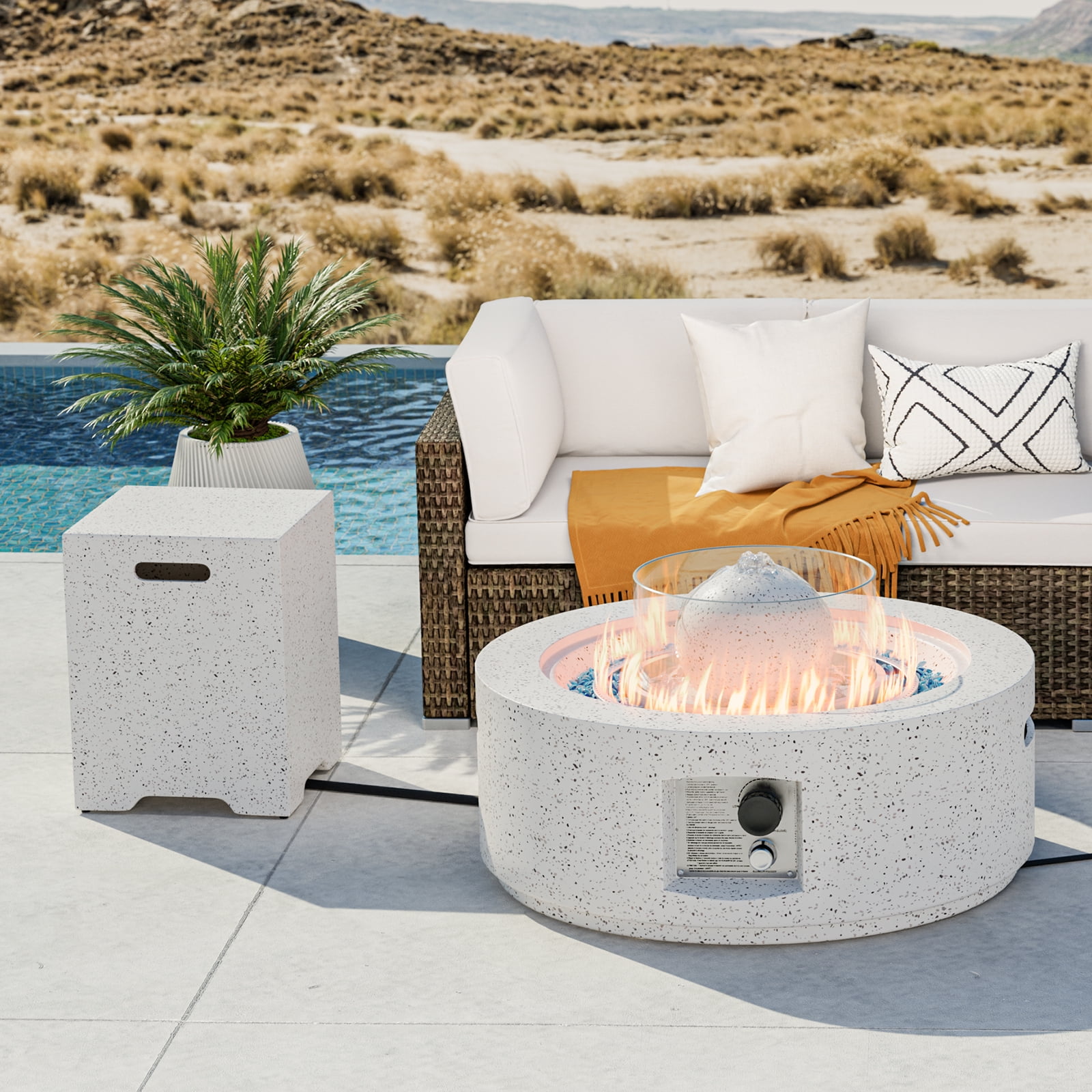 COSIEST 2-Piece Patio Furniture Propane Fire Pit Table Set, Outdoor ...