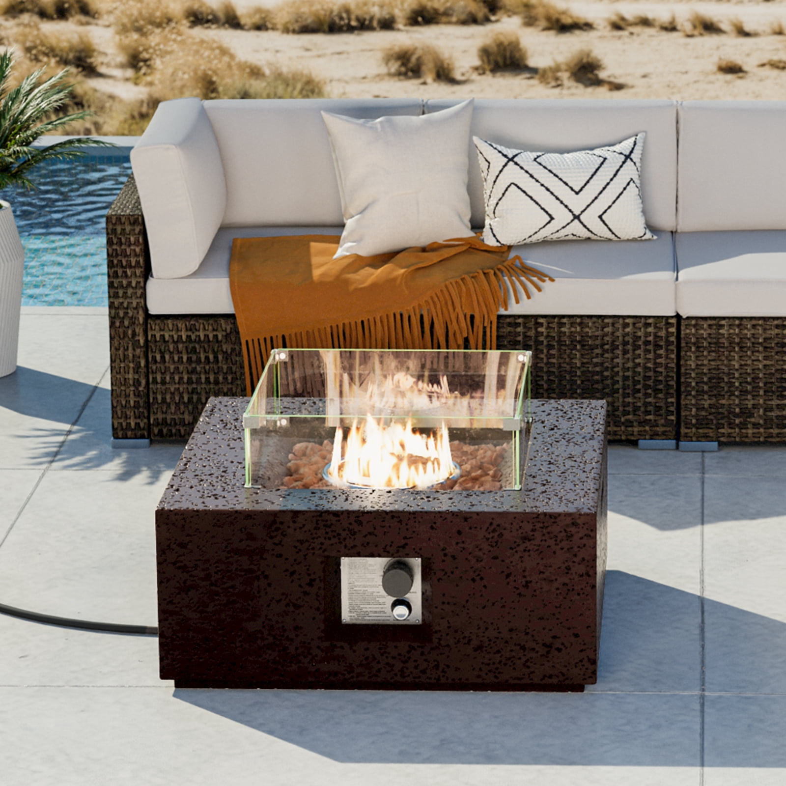 COSIEST 28" Square Propane Fire Table,Stainless Steel Burner 40,000 BTU ...