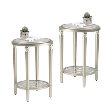 Topeakmart 2pc Round Glass Top Bedside/End Tables with Gold Metal Frame ...