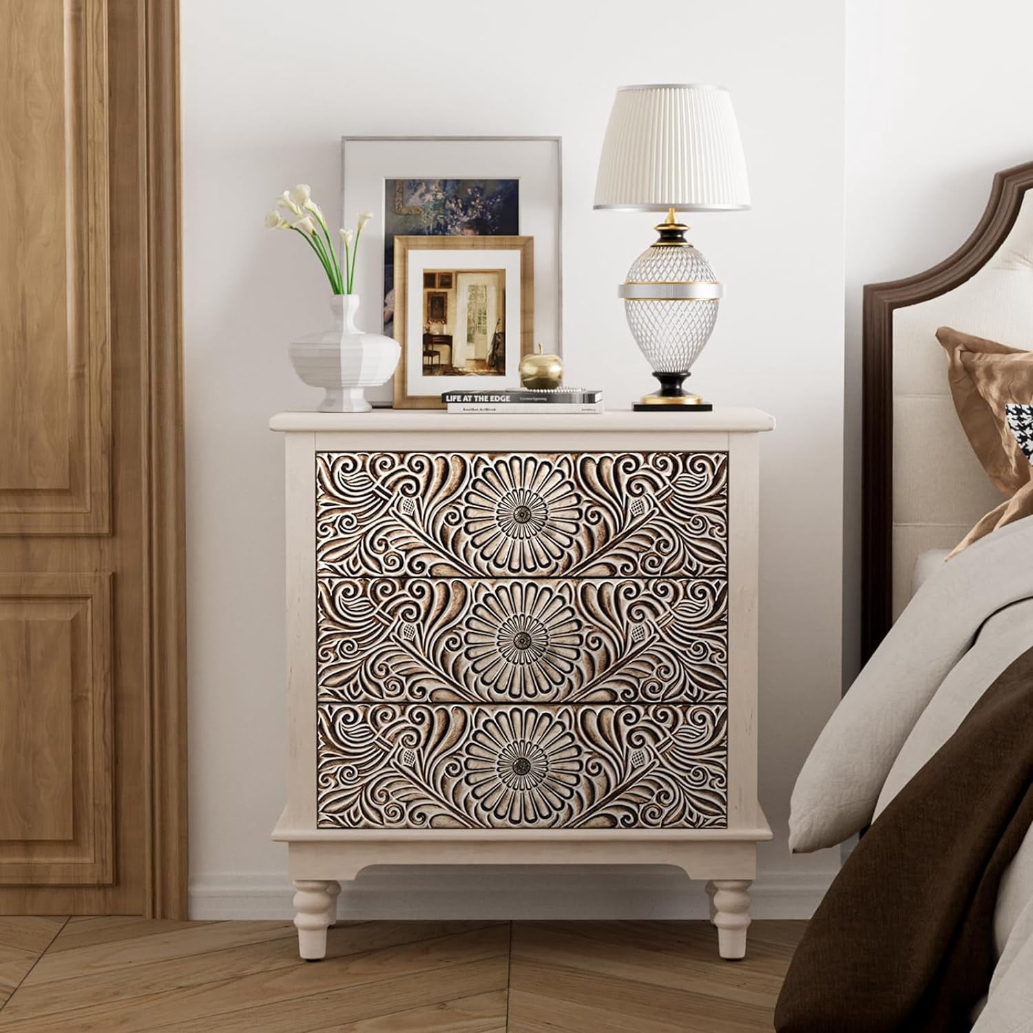COSIEST 3 Drawers Accent Dresser, Vintage Small Accent Chest with 4 ...