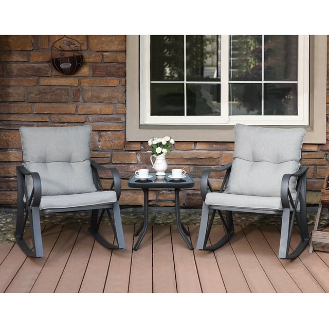 COSIEST 3 Piece Outdoor Balcony Porch Rockers Bistro Set with Metal ...
