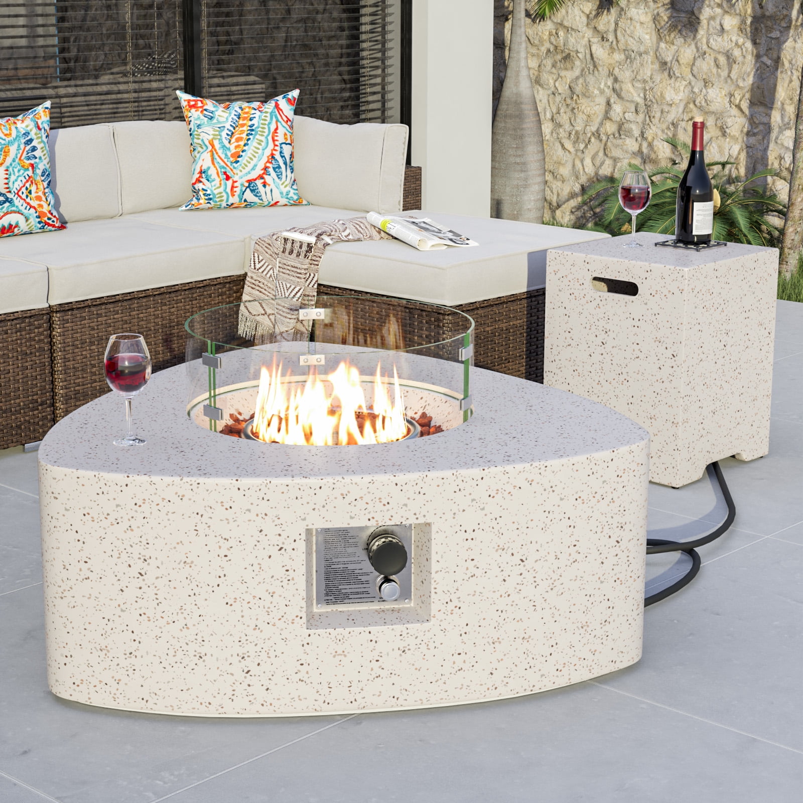 COSIEST 35.2 inch Triangular Outdoor Propane Fire Pit, Fire Table w ...