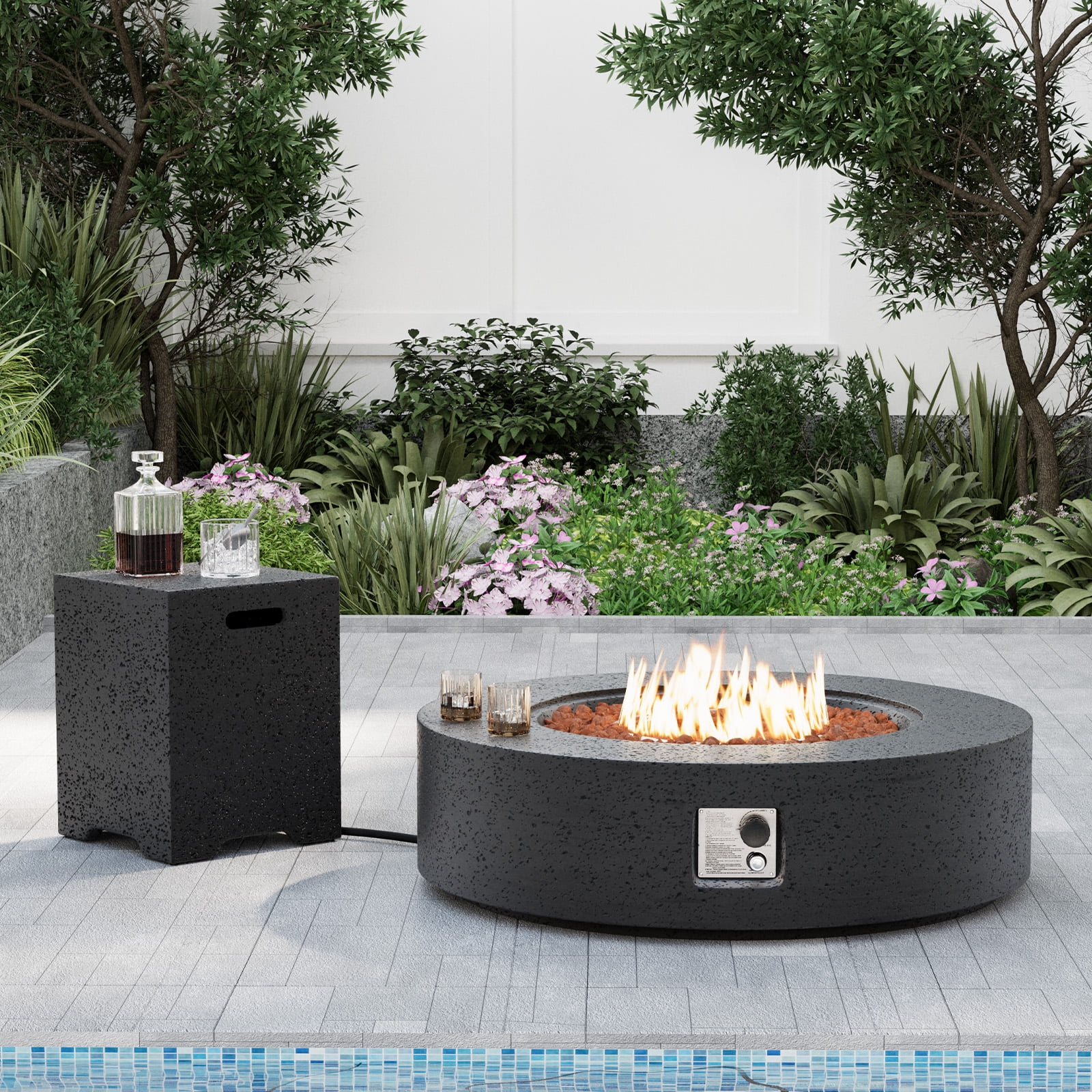 COSIEST 40.5-inch Outdoor Propane Fire Pit Coffee Table w Concrete ...