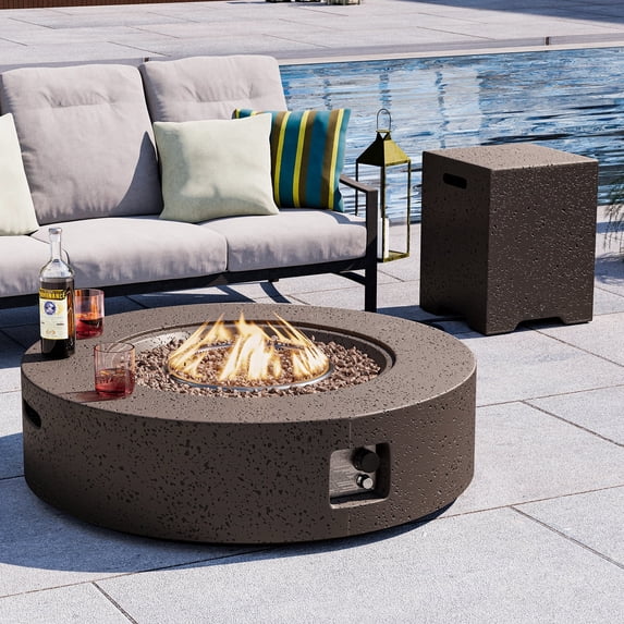 VENTOPYR 40.5-inch Outdoor Propane Fire Pit Coffee Table w Concrete ...