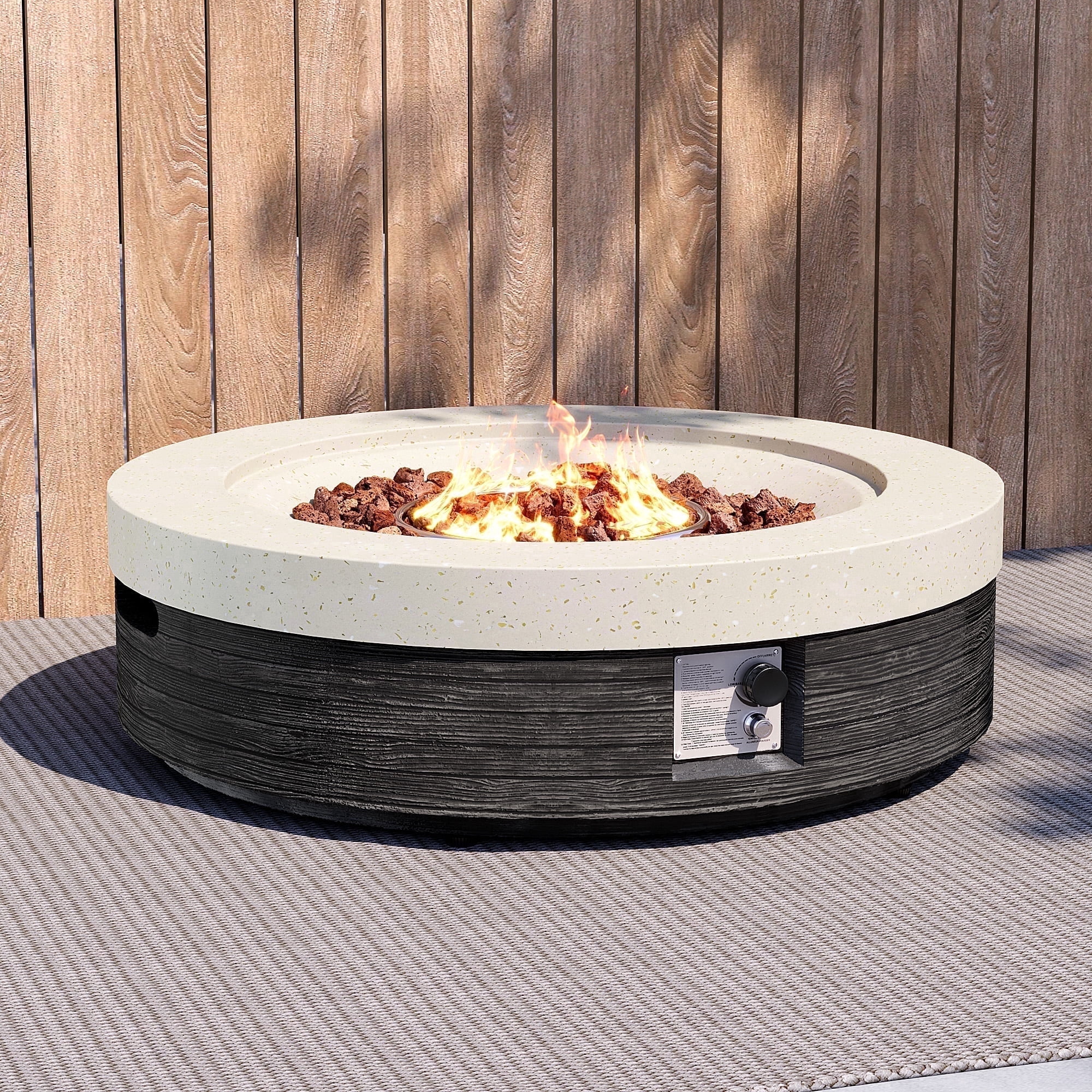 COSIEST 41" Round Dual-Texture Concrete Fire Pit Table with Cover ...
