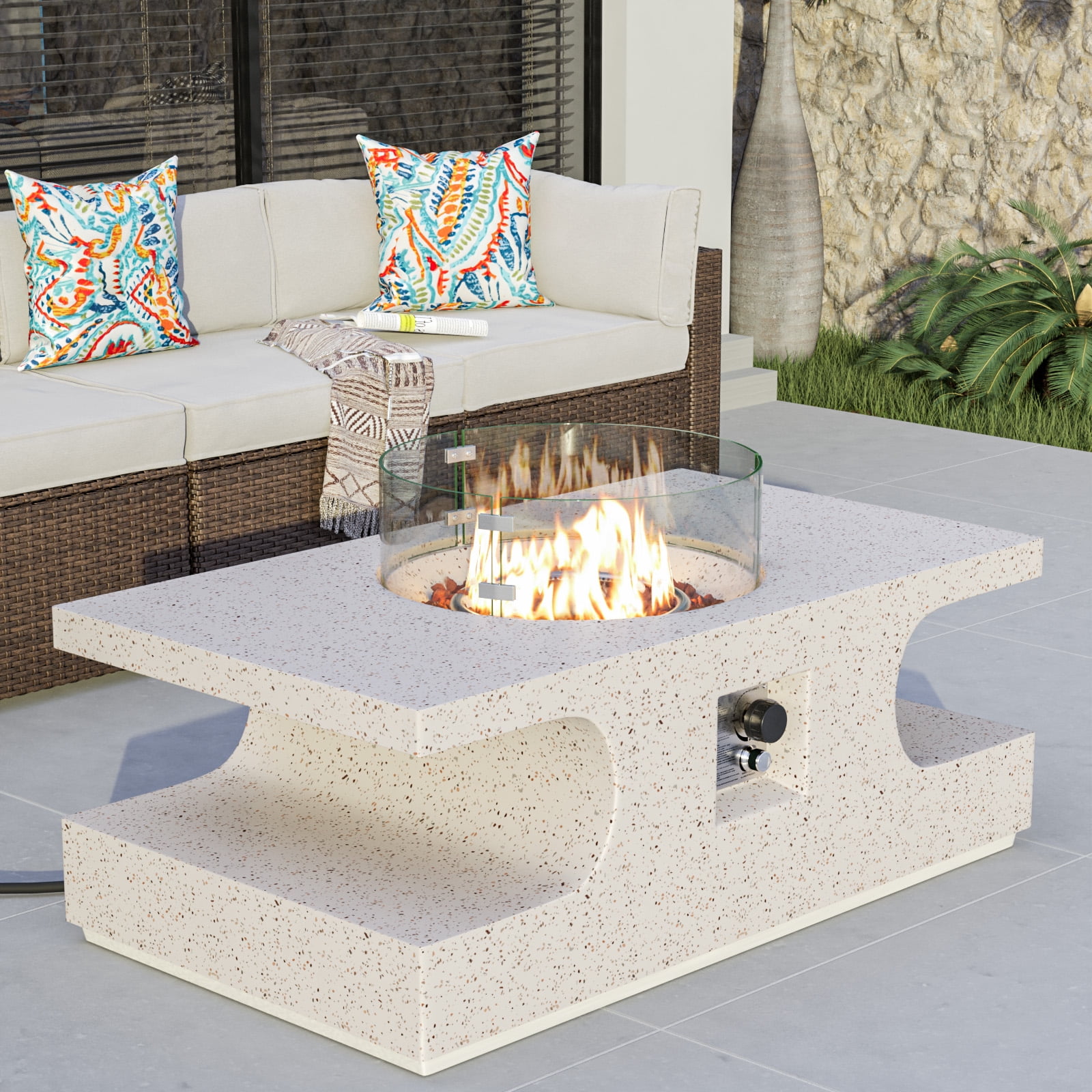 COSIEST 42 inch Outdoor Propane Fire Pit, Fire Table w Terrazzo White ...