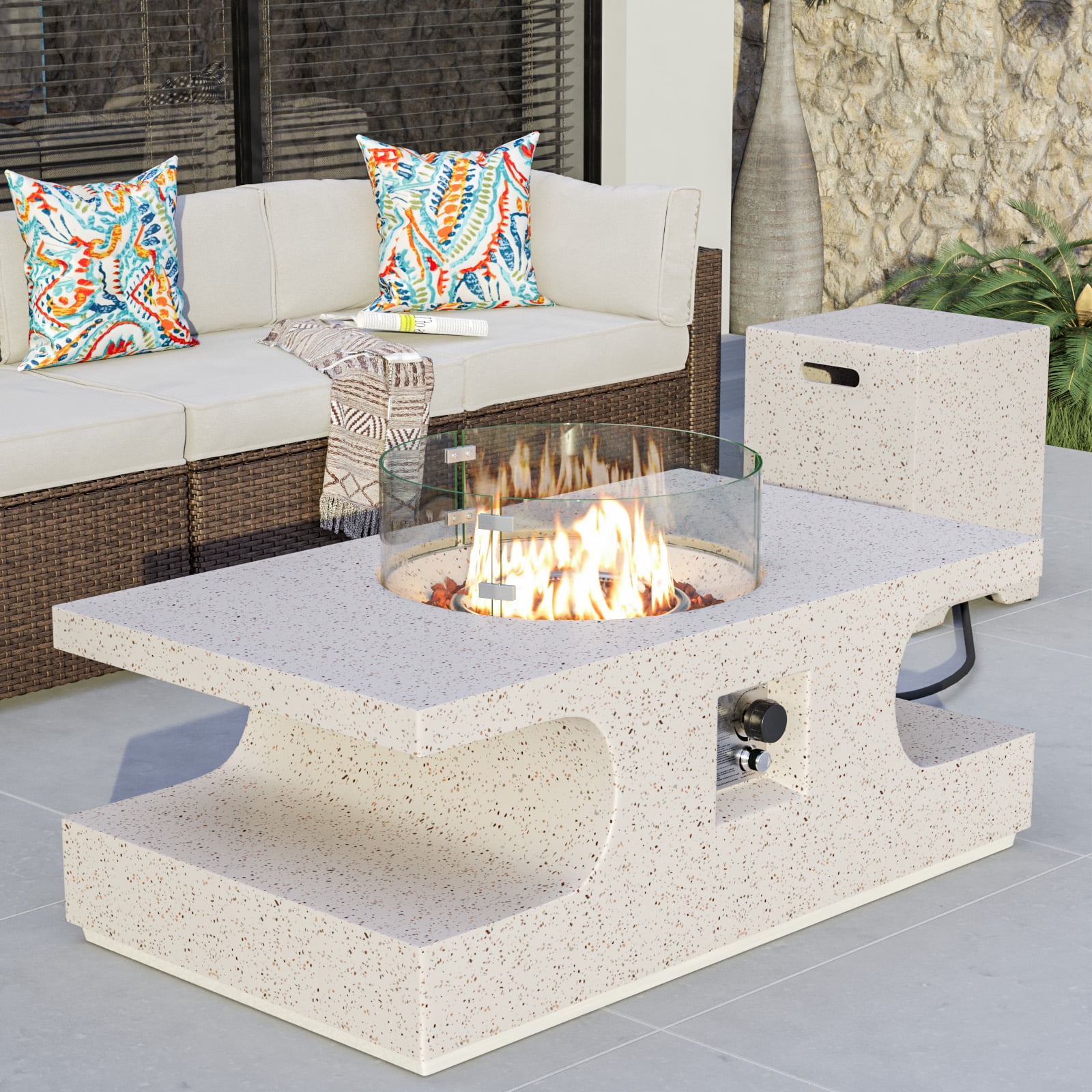 Fire Table COSIEST 42-inch Round Outdoor Propane Fire Pit Table - Beige ...