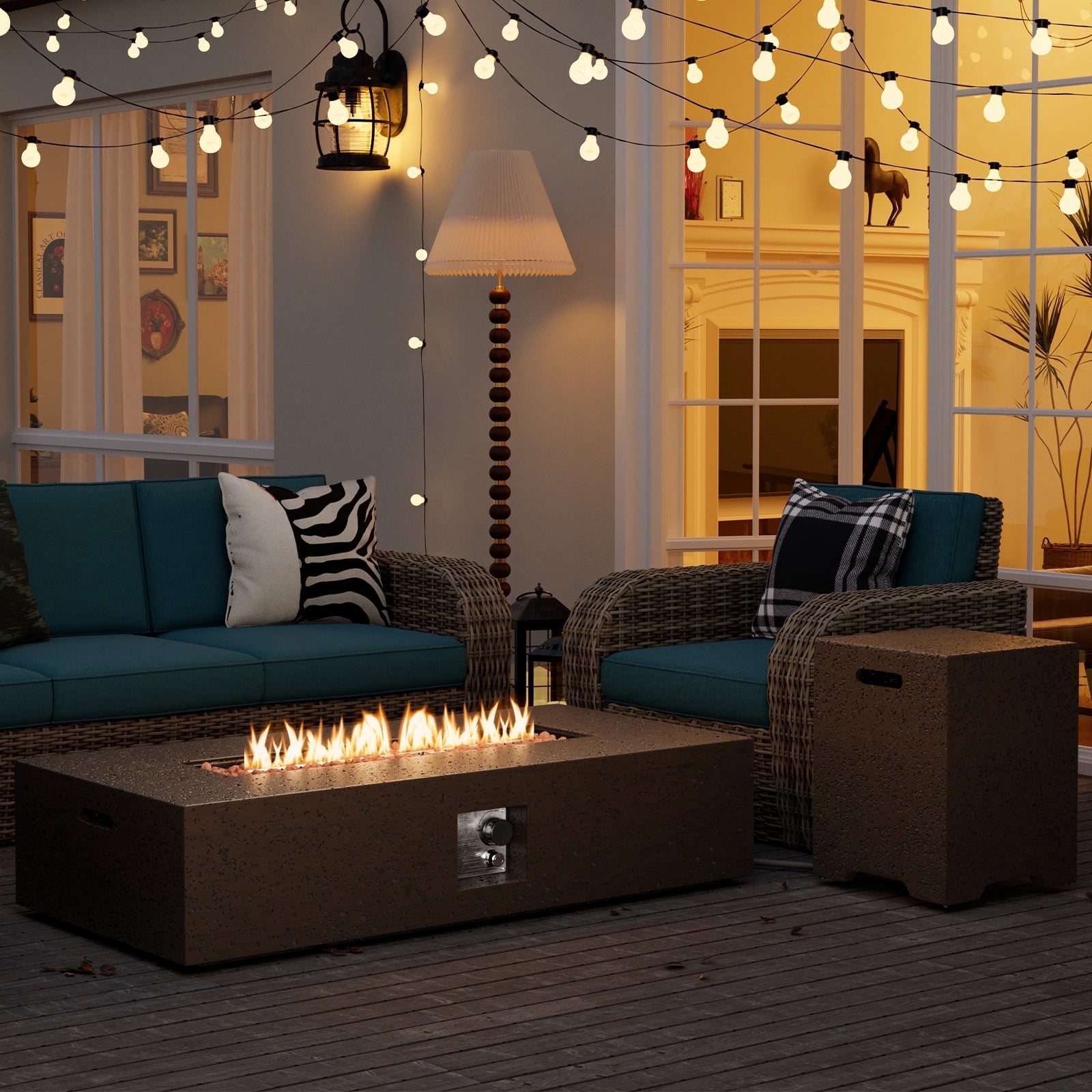 COSIEST 56'' Outdoor Propane Fire Pit Table w Concrete Rectangle Base ...