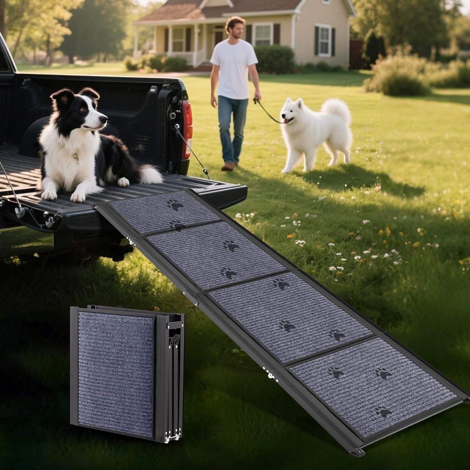 VENTOPYR 71" Foldable Aluminum Dog Ramp,Pet Ramp Stairs with Non-Slip ...