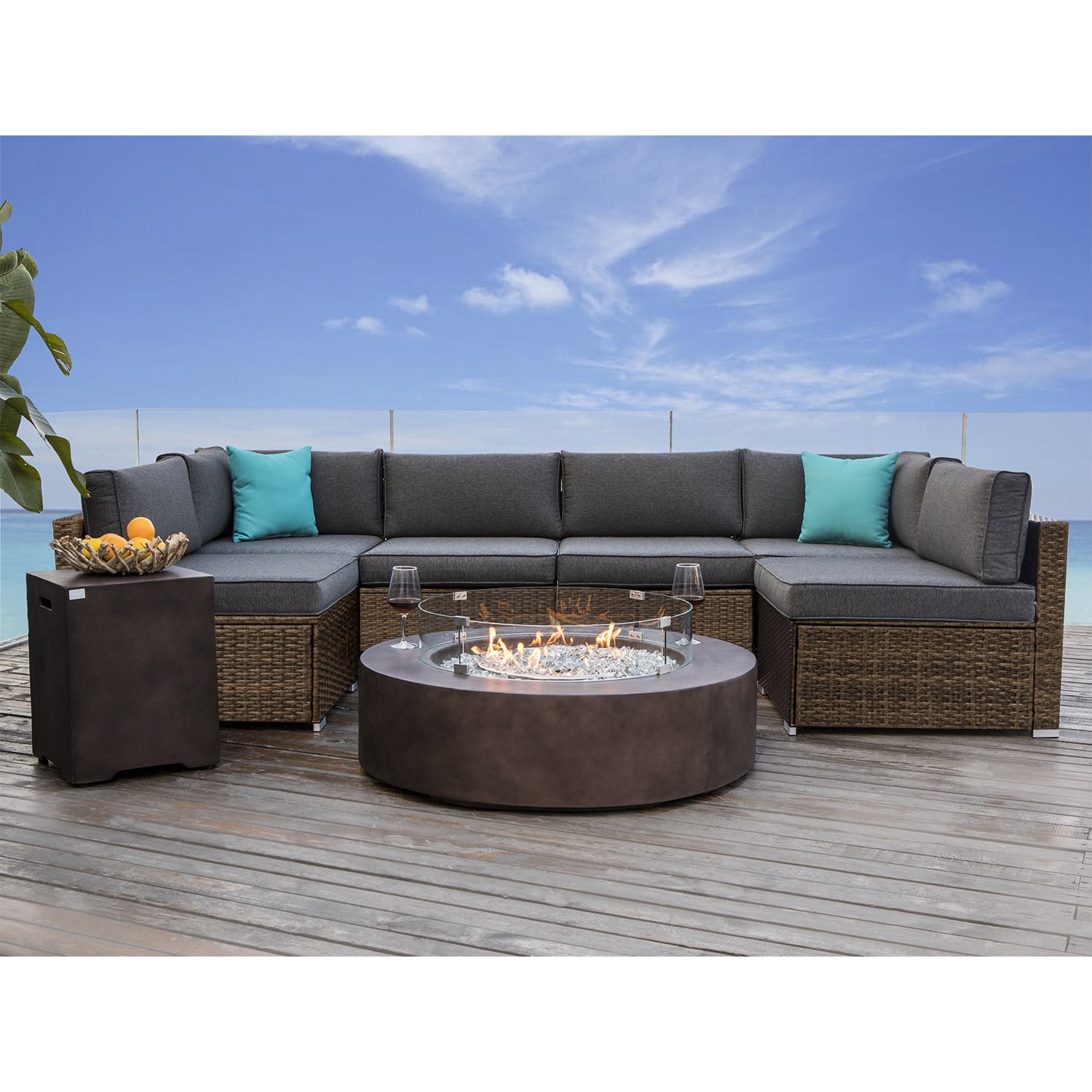Free Shipping! COSIEST 9 Piece Modern Propane Firepit Table Wicker ...