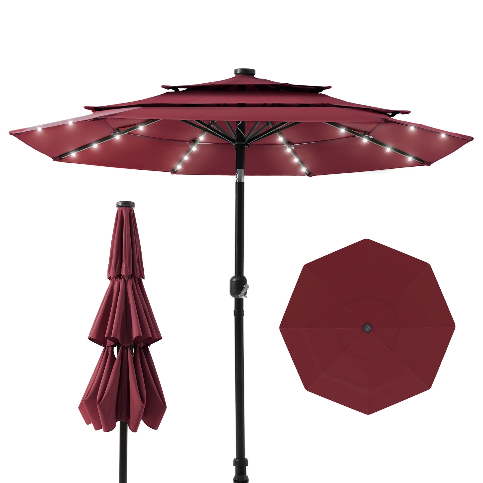 COSIEST 9FT 3 Tiers LED Patio Umbrella, Outdoor Umbrella with Solar LED ...