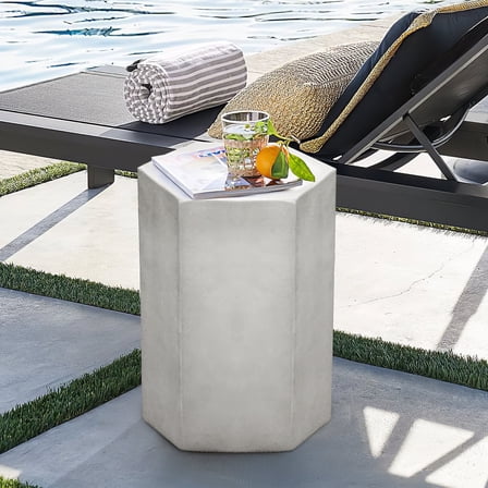 GDF Studio Modern Round Patio End Table, Lightweight Concrete, Light ...