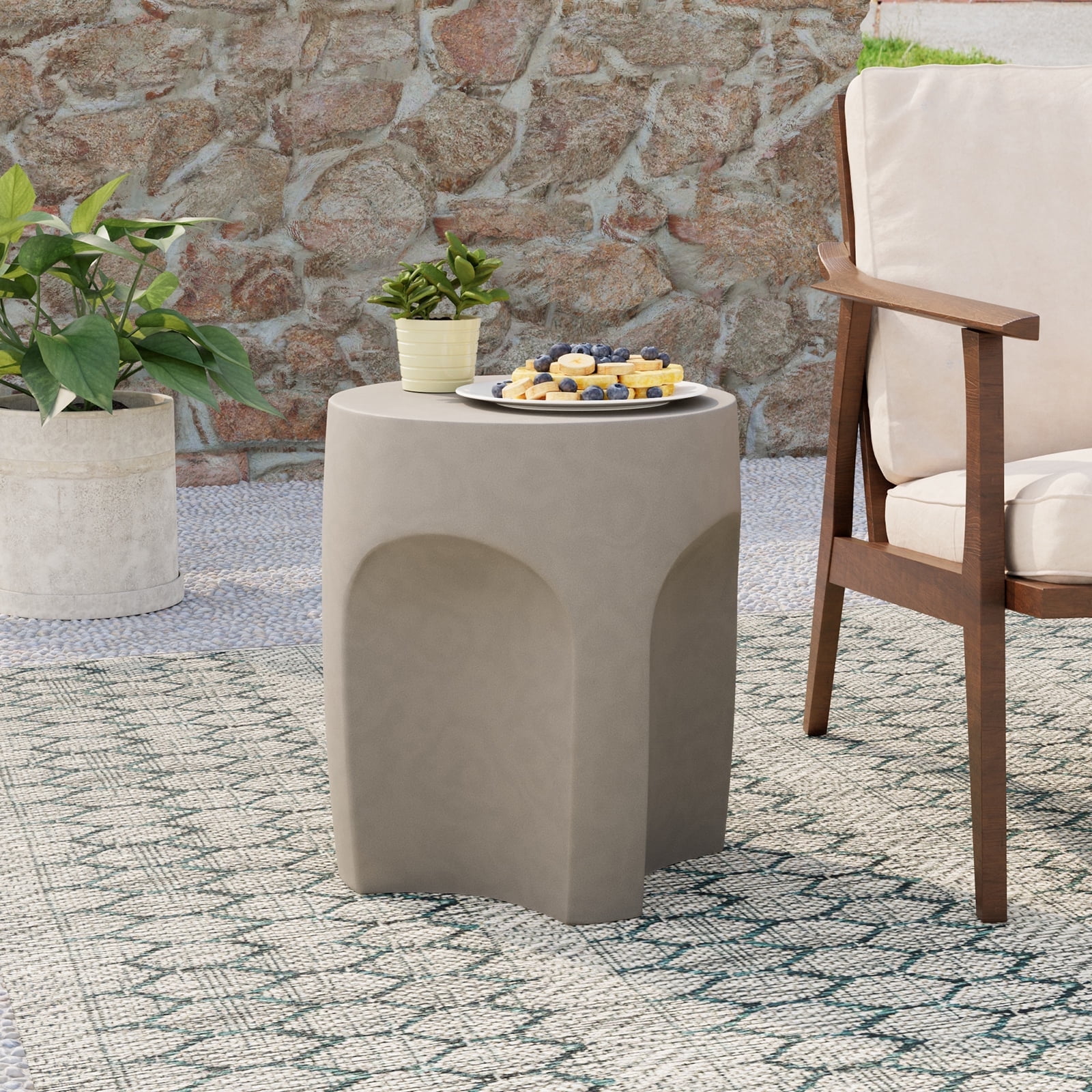 COSIEST 17" Drum-Shaped Concrete Outdoor Side Table,Gray,Weatherproof ...