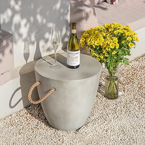 COSIEST Concrete Side Table, Rectangular Outdoor Side Table w Hemp Rope ...