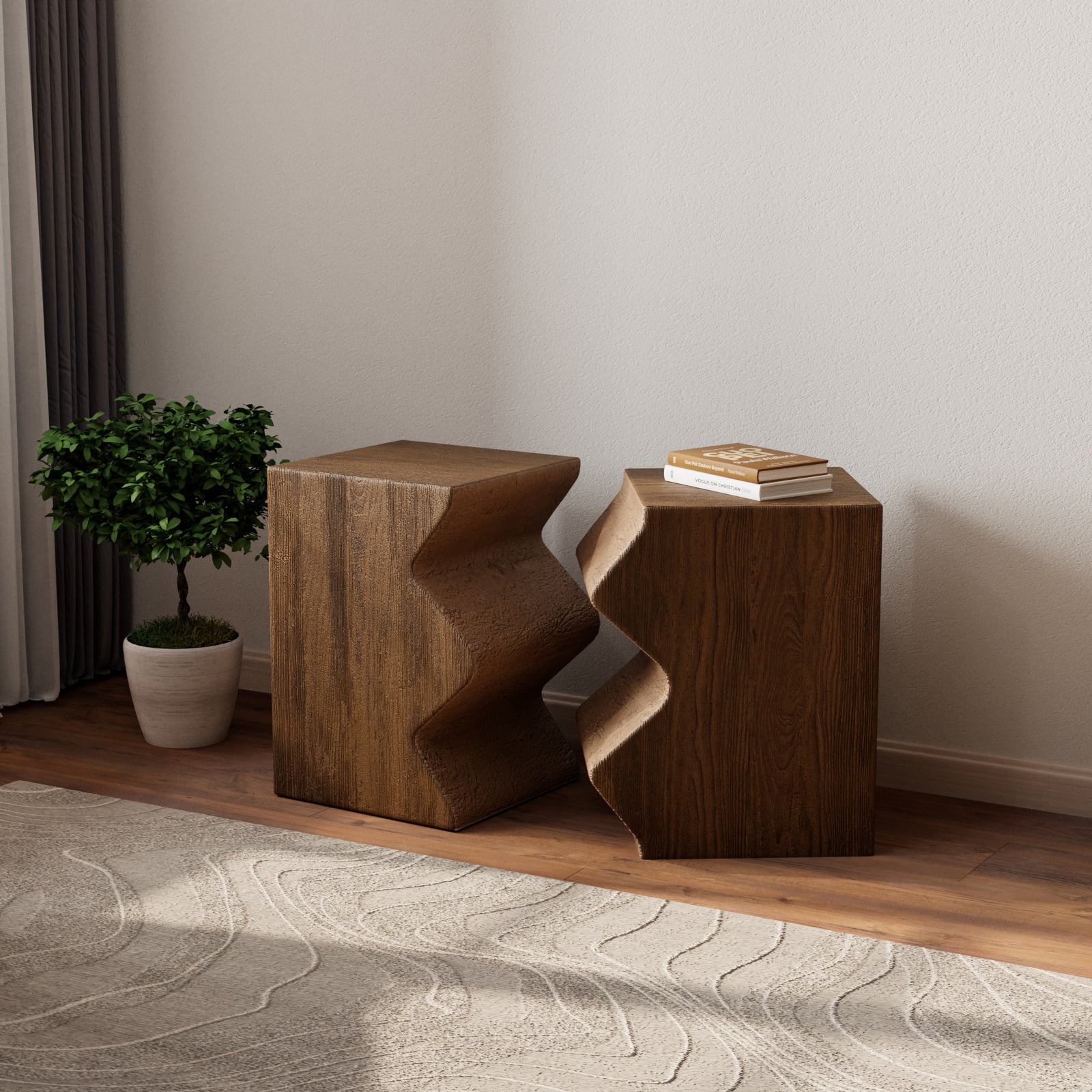 COSIEST Concrete Side Table, Set of 2 Rectangular Outdoor Side Tables ...