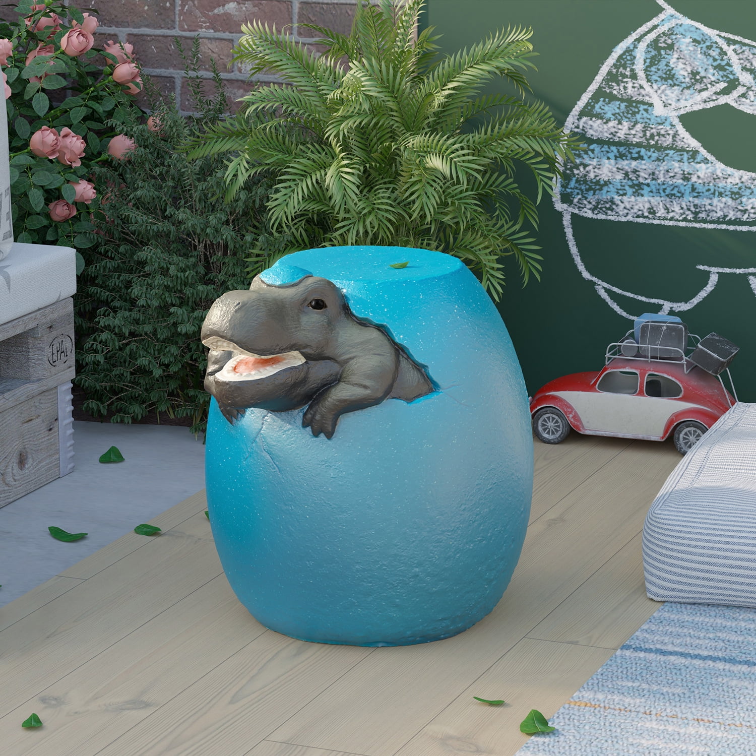 COSIEST Dinosaur Sculpture End Table, 14.6x16.9 inch Blue Concrete ...