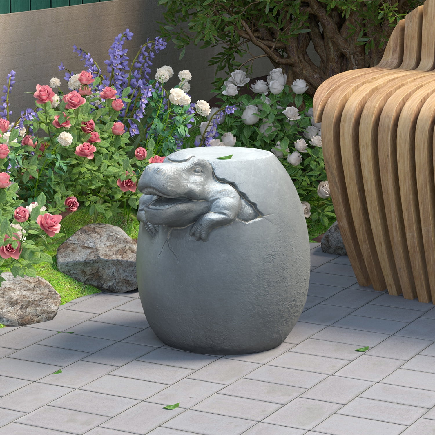 COSIEST Dinosaur Sculpture End Table, 14.6x16.9 inch Light Gray ...