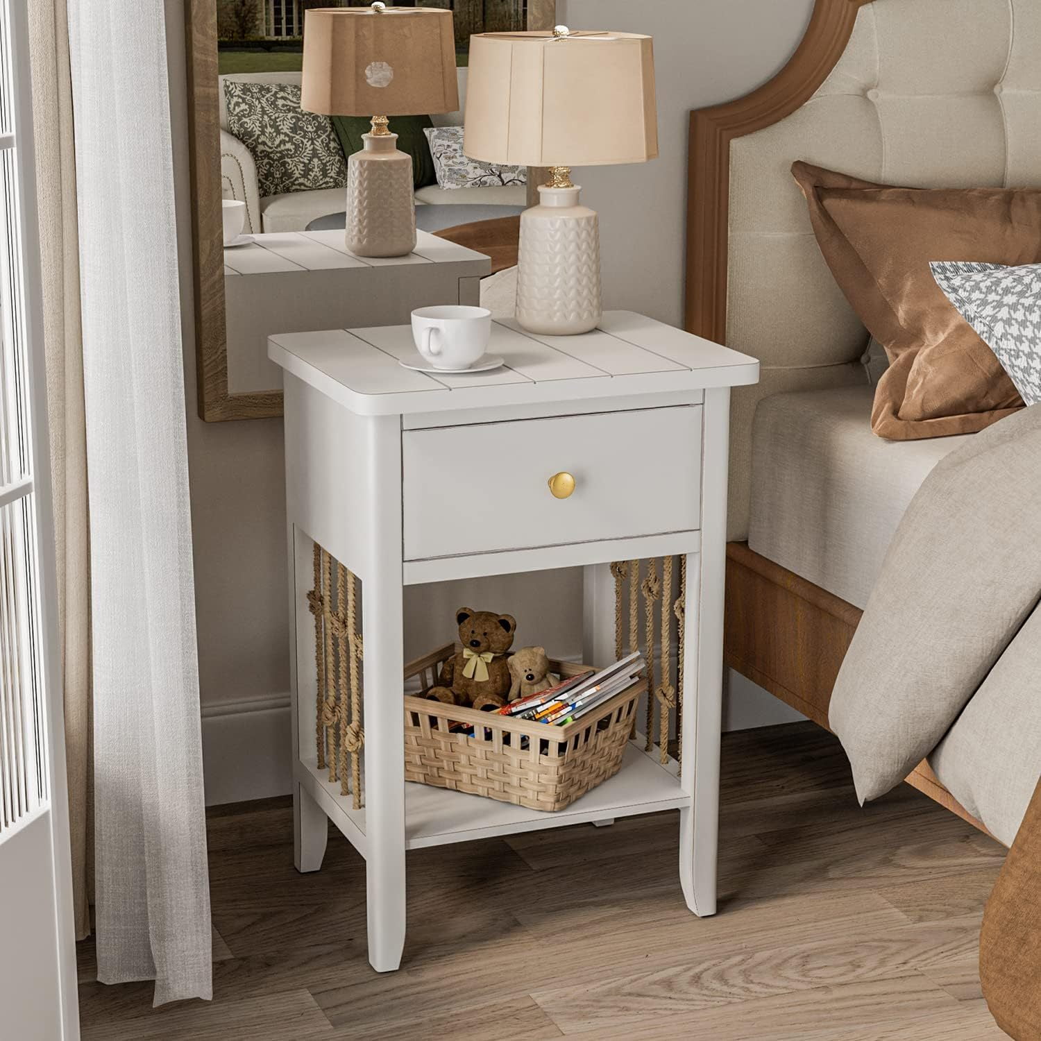 COSIEST Farmhouse Nightstand, Rustic 2-Tier End Table, MDF Bedside ...