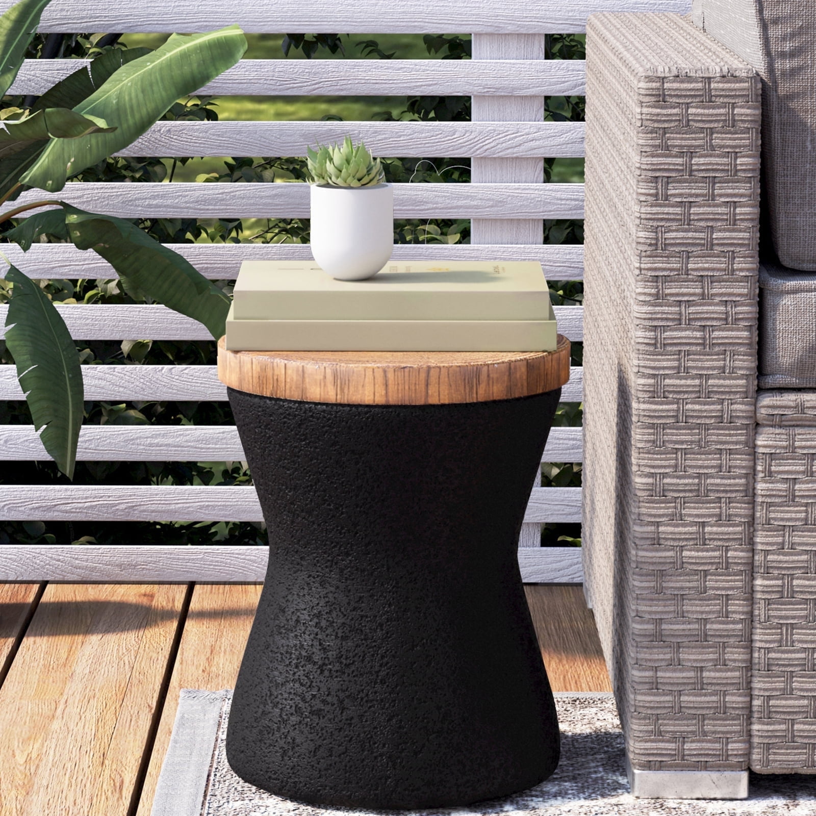 COSIEST Faux-Wood Coffee Table, Indoor/Outdoor Accent Stool, Tree-Trunk ...