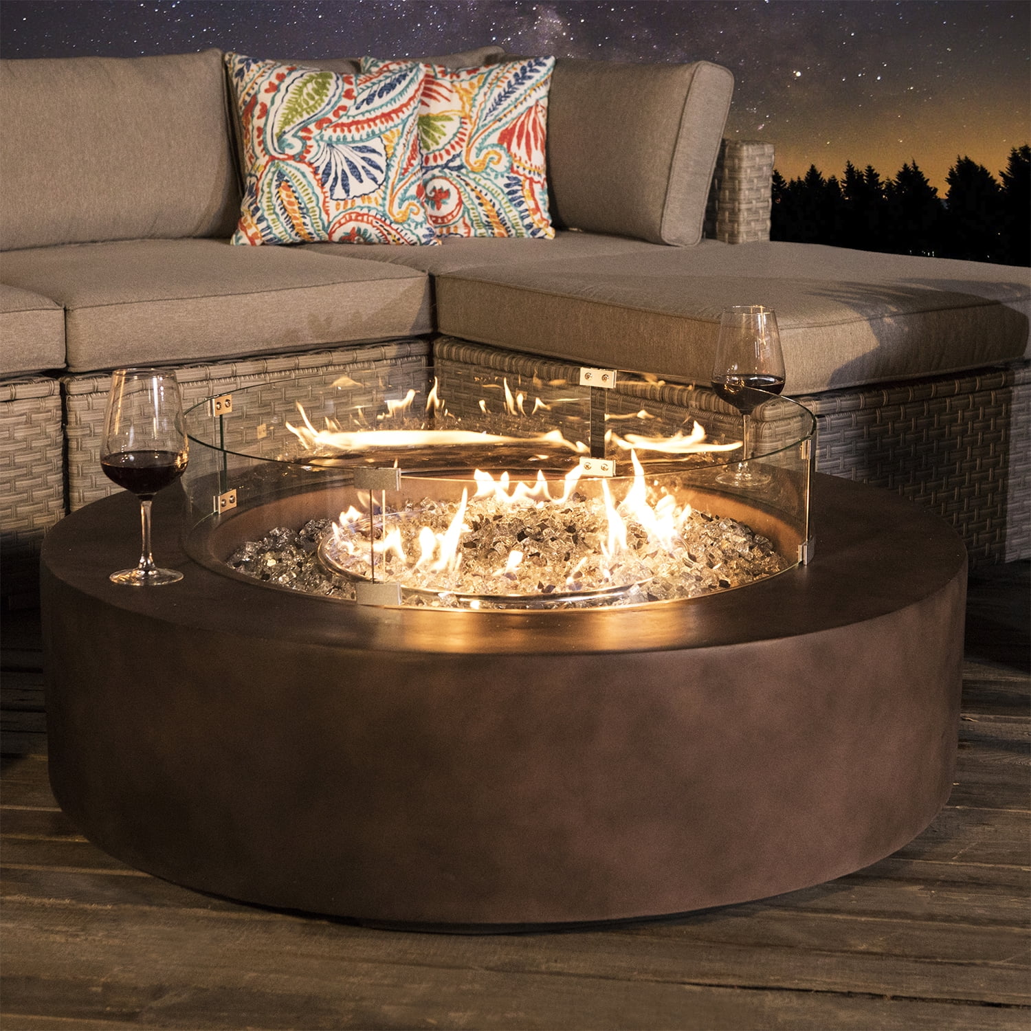 COSIEST MGO Outdoor Propane Fire Pit with Wind Guard, Waterproof Cover ...