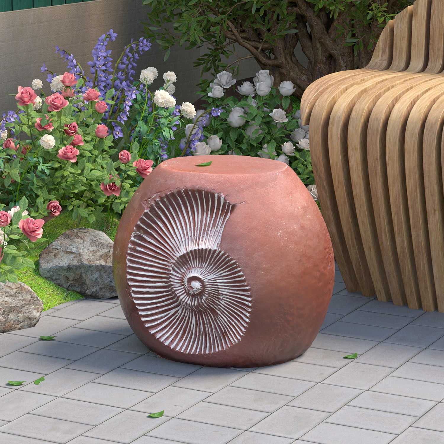 COSIEST Nautilus Sculpture End Table Red 15.8x15 inch Concrete Finish ...