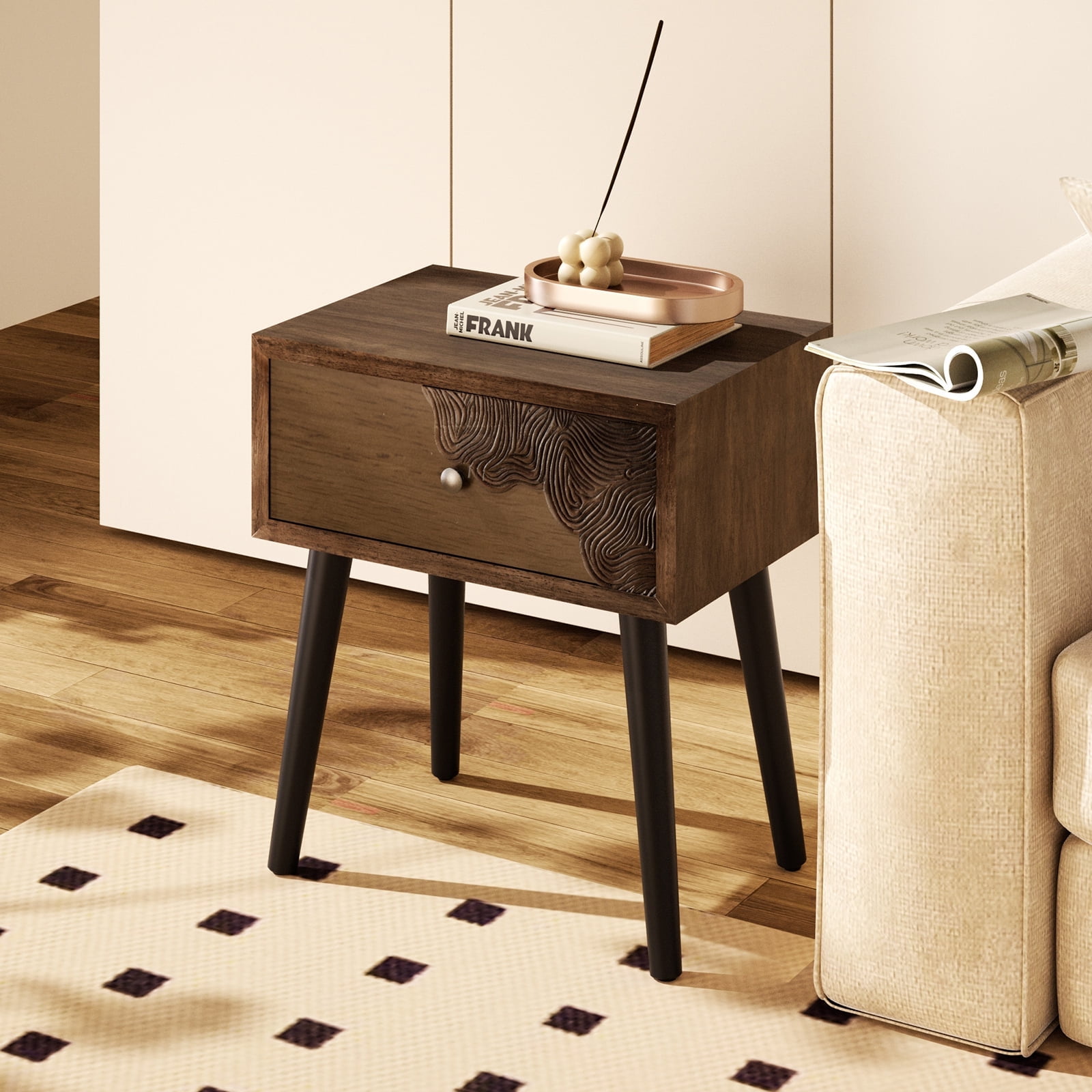 COSIEST End Table with Storage Drawer, Mid Century Modern End Table ...