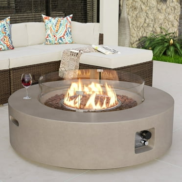 COSIEST 2-Piece Outdoor Propane Fire Pit Table Set, Grey Round Fire ...