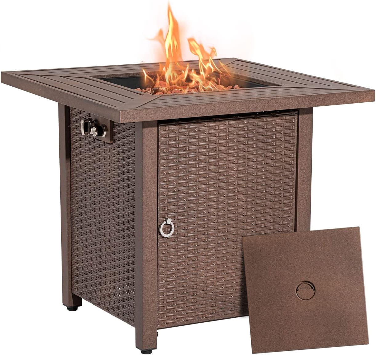 COSIEST Outdoor Fire Table, 28-inch Brown Square Fire Pit Outdoor ...