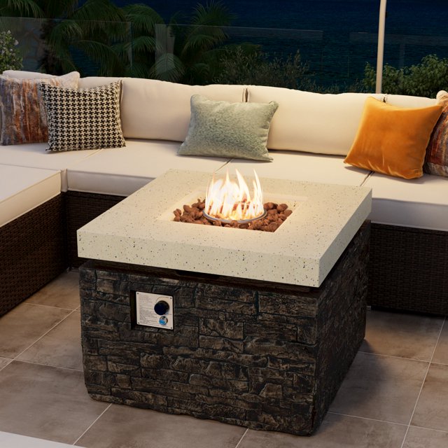 COSIEST Outdoor Patio Sqaure Fire Pit Coffee Table w Faux Black ...