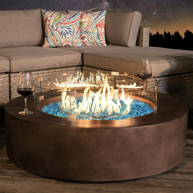 COSIEST Outdoor Propane Fire Pit 40.5-in, Dark Bronze Patio Heater with Wind Guard, Aqua Blue ...