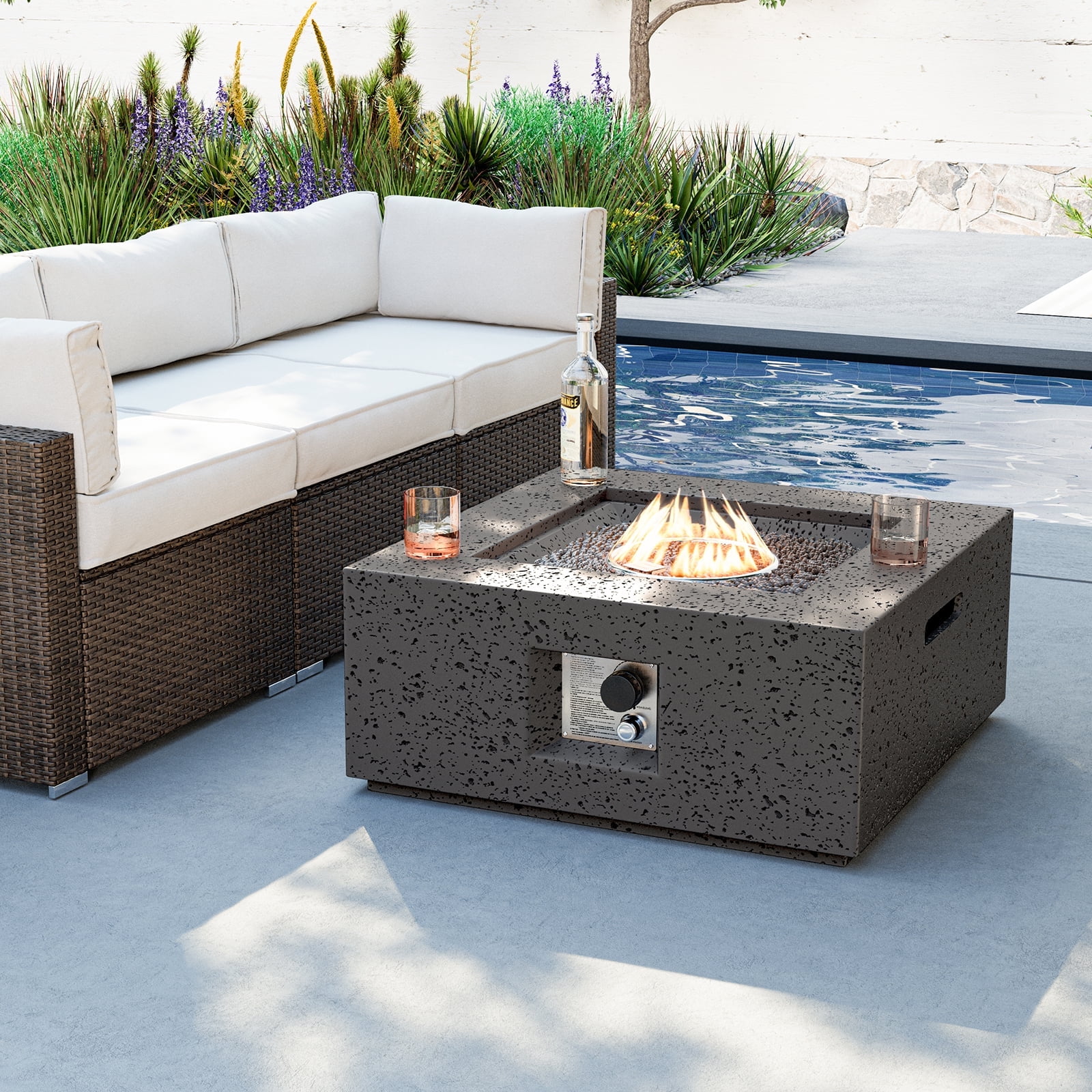 COSIEST Outdoor Propane Fire Pit Coffee Table, 28-inch Magnesium Oxide ...