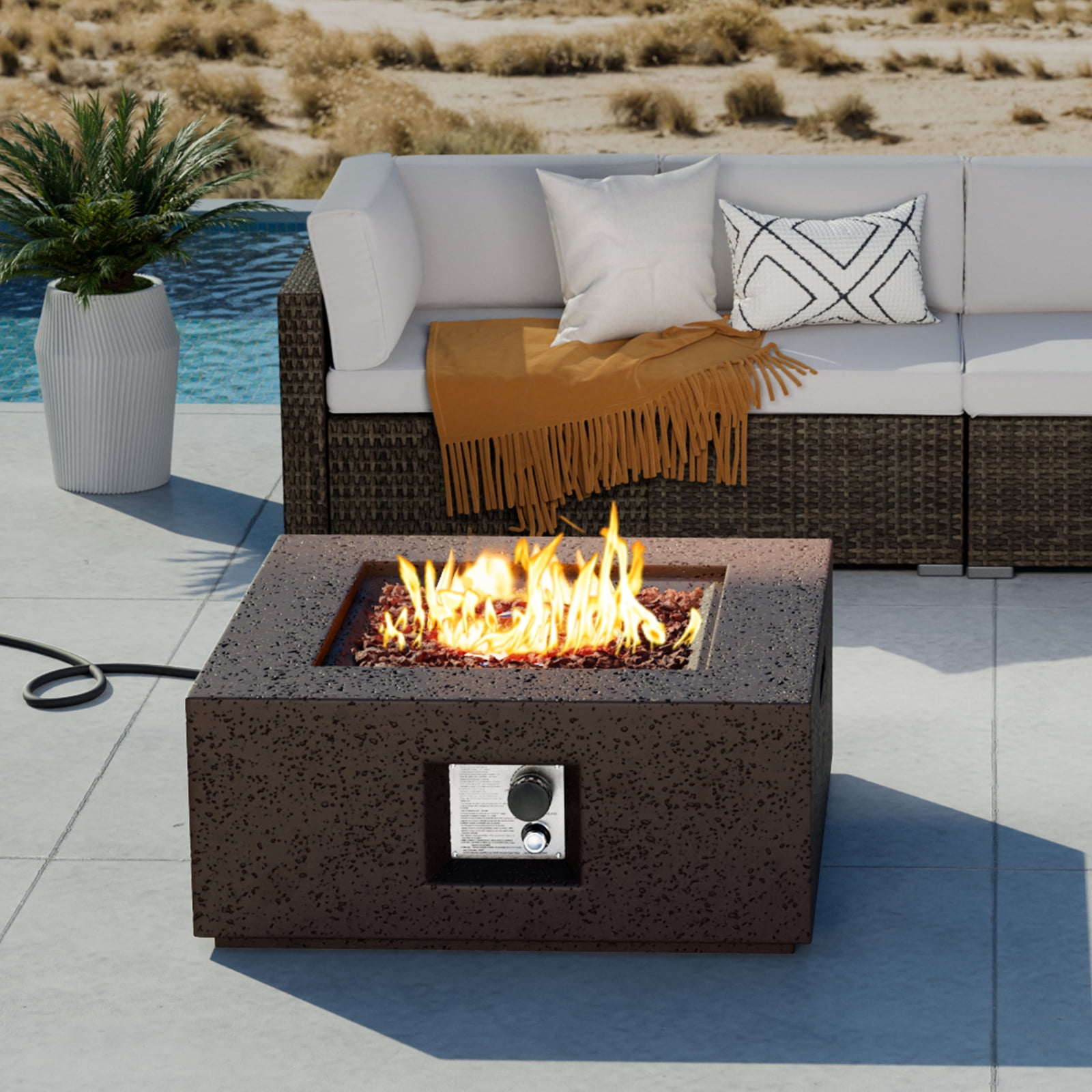 COSIEST Outdoor Propane Fire Pit Coffee Table, 28-inch Magnesium Oxide Square Base Patio Heater ...