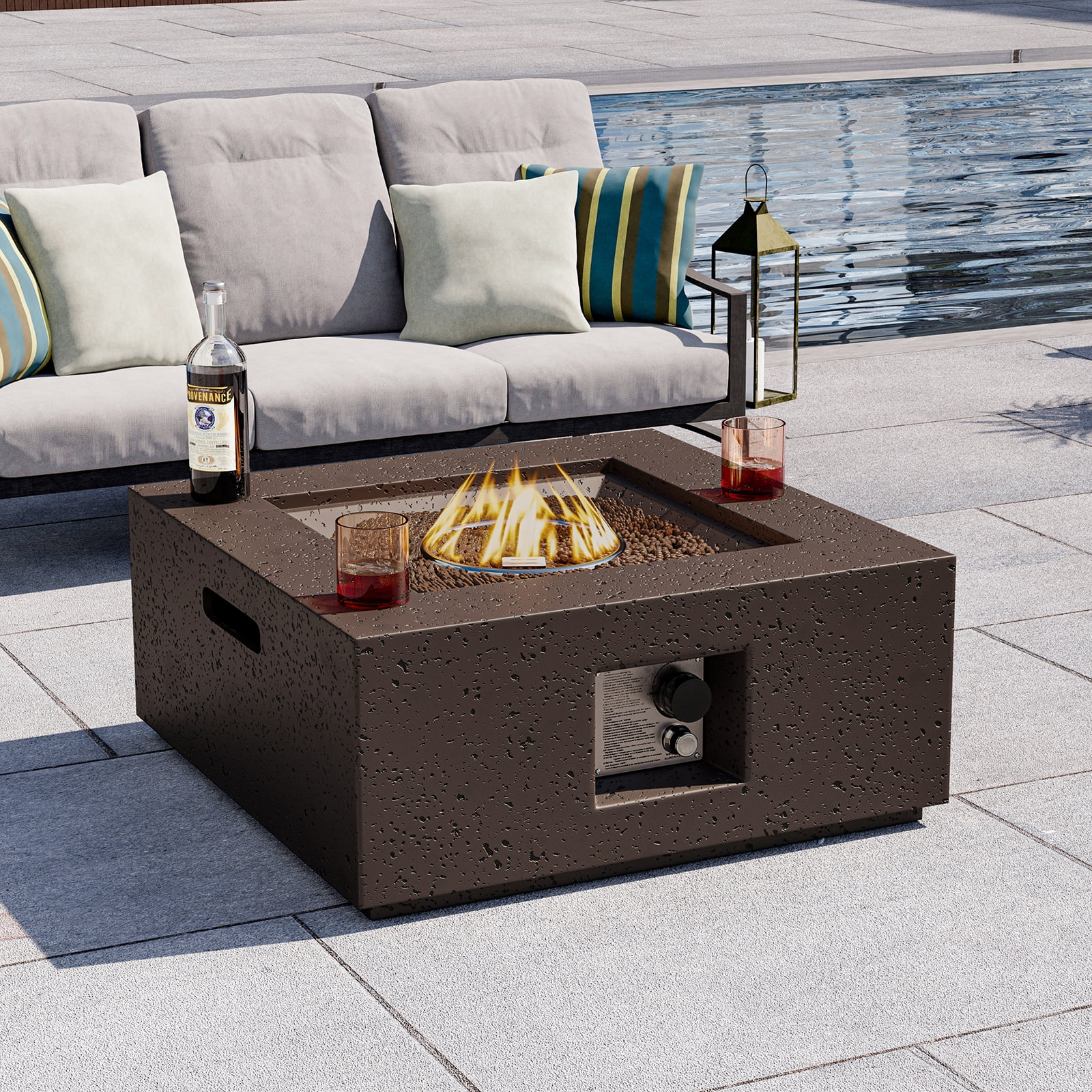COSIEST Outdoor Propane Fire Pit Coffee Table, 28-inch Magnesium Oxide ...