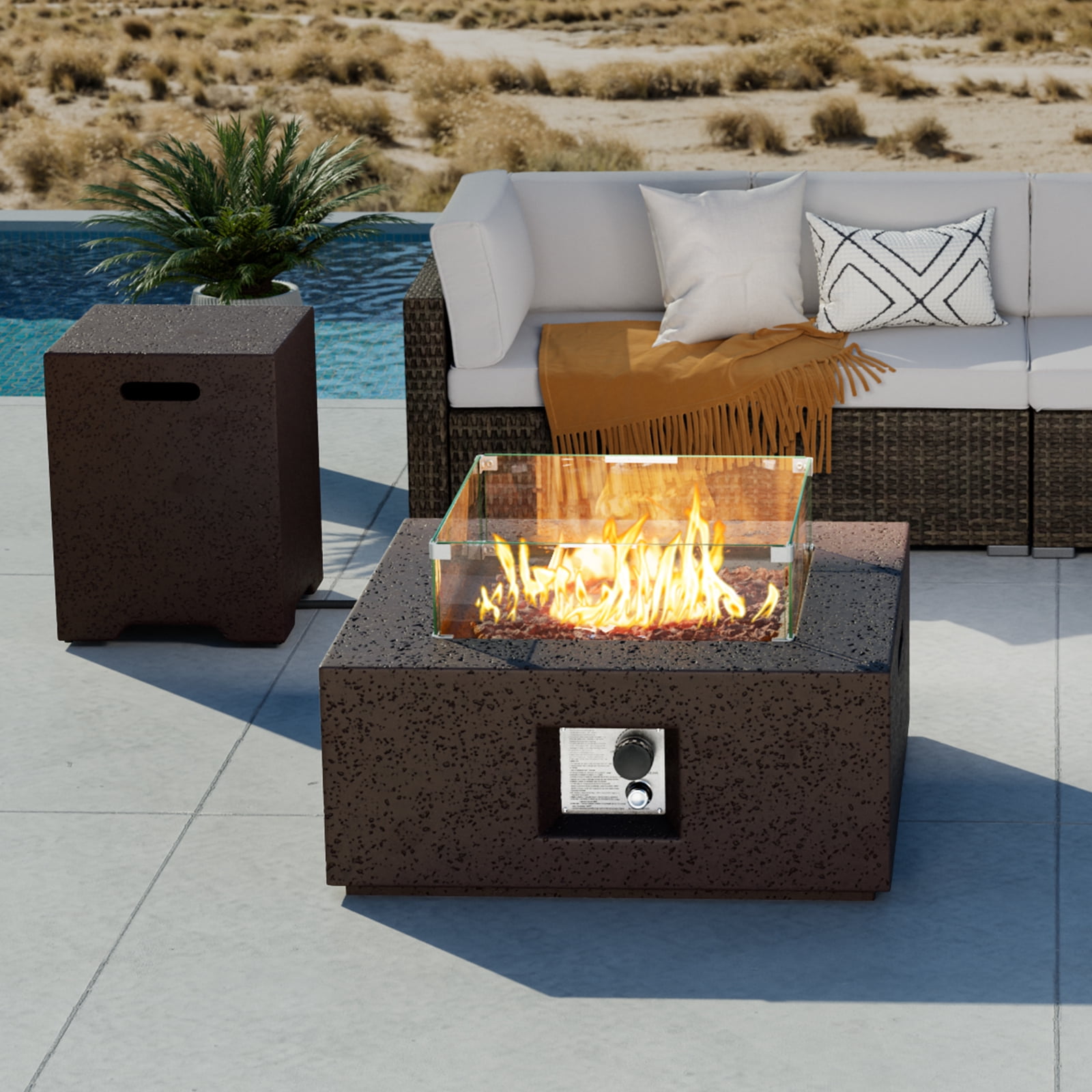 COSIEST Outdoor Propane Fire Pit Coffee Table, 28-inch Square Base ...