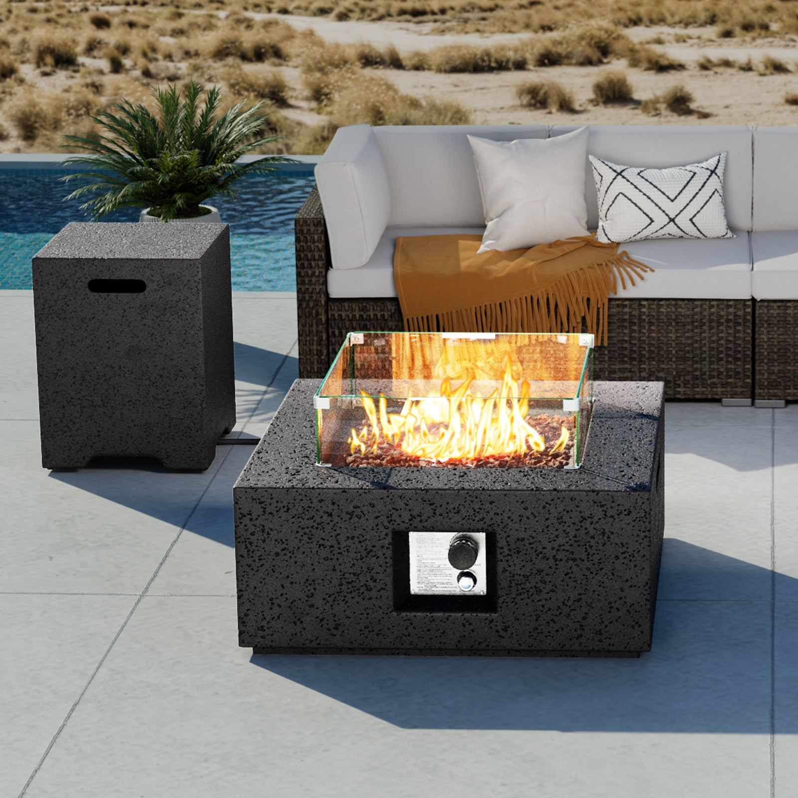 COSIEST Outdoor Propane Fire Pit Coffee Table, 28-inch Square Base ...