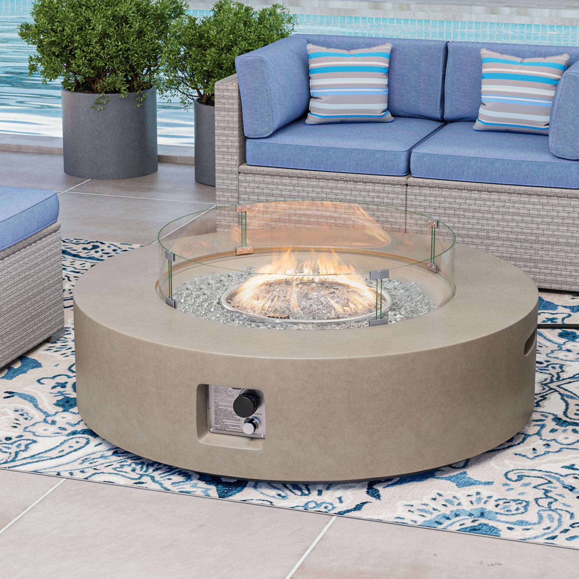 COSIEST Outdoor Propane Fire Pit Coffee Table w Gray 40.5-inch Round ...