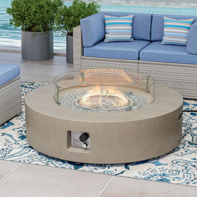 COSIEST Outdoor Propane Fire Pit Coffee Table w Gray 40.5-inch Round ...