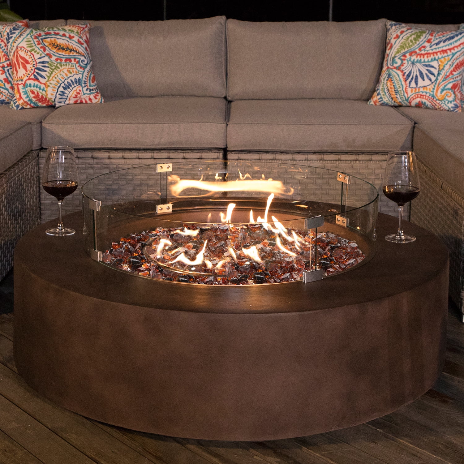 COSIEST Outdoor Propane Fire Pit Coffee Table, Amber Yellow Fire Glass ...