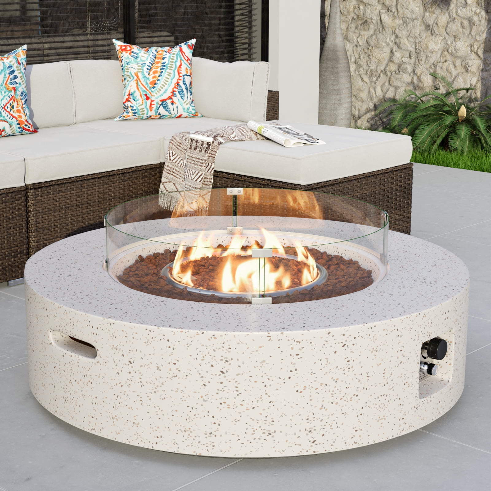 White round fire pit table store