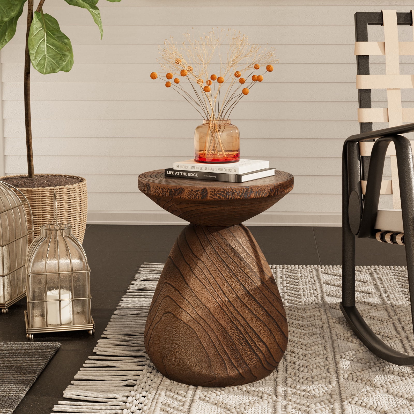 COSIEST Outdoor Side Table Colored Faux Wood, Stump End Table w Tree ...