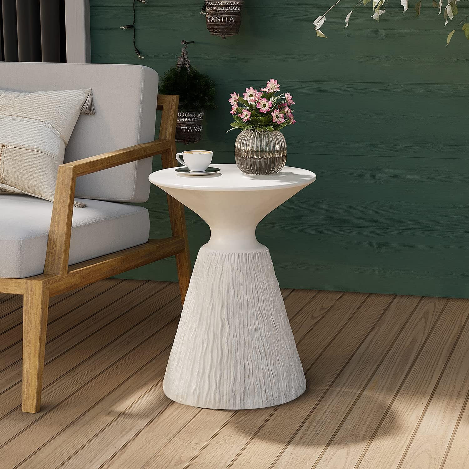 COSIEST Outdoor Side Table, Mushroom Shaped MgO Patio End Table ...