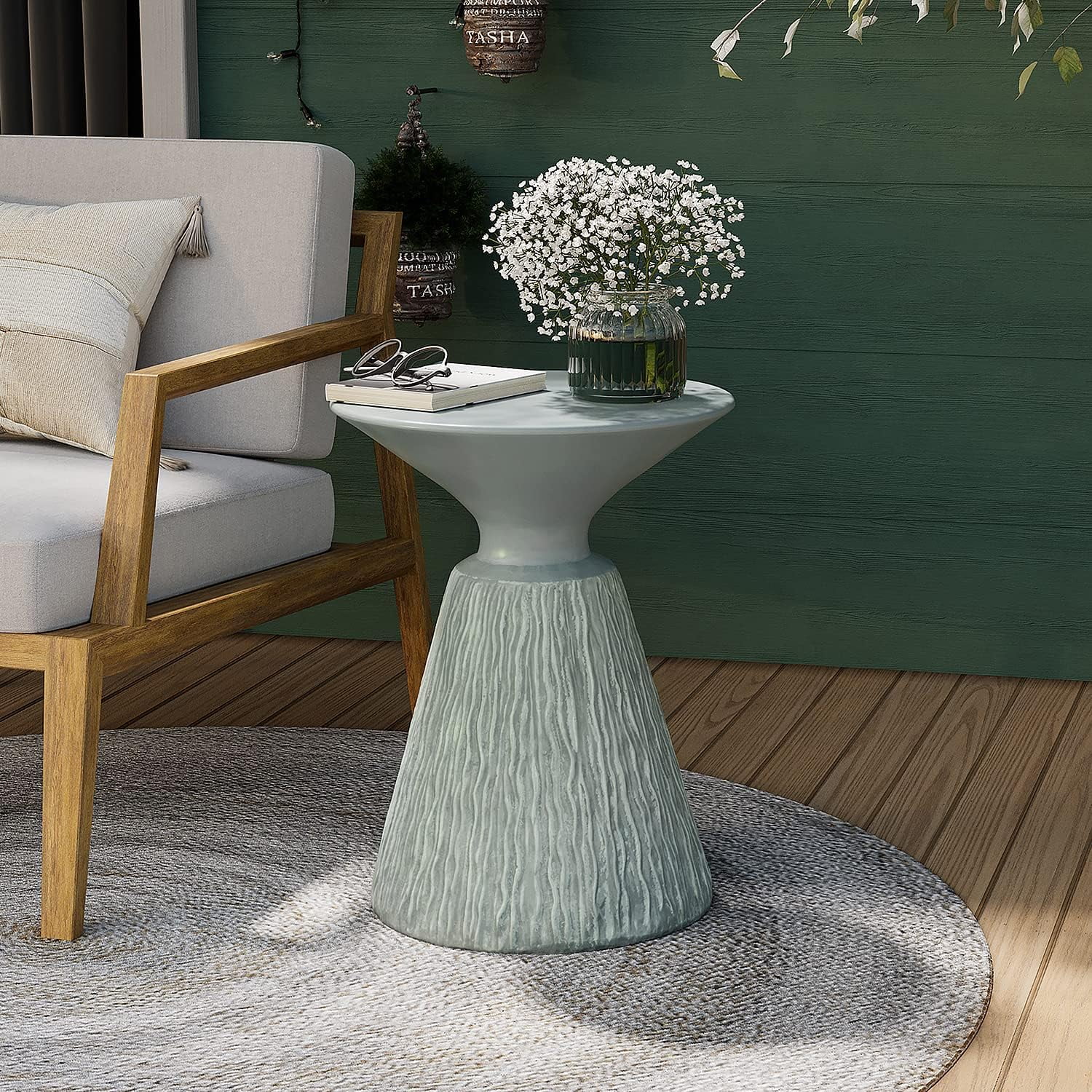 COSIEST Outdoor Side Table, Mushroom Shaped MgO Patio End Table ...