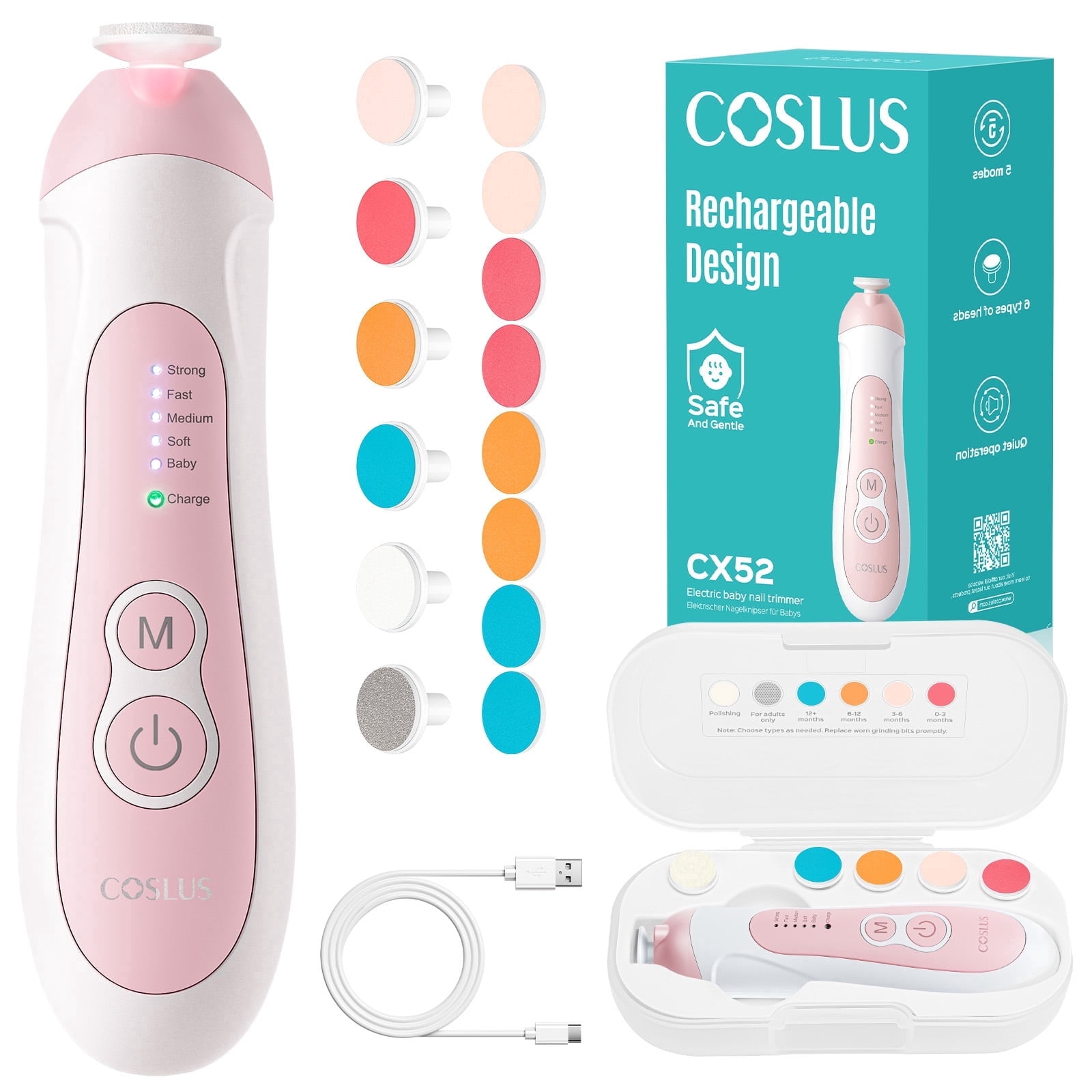 COSLUS CX52 Rechargeable Baby Nail Trimmer,Electric Nail File,5 Modes ...