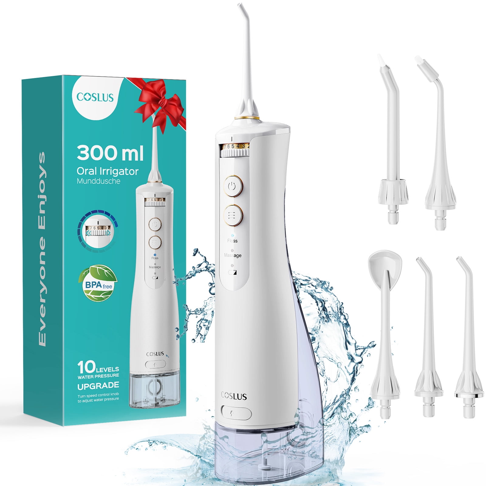 COSLUS Cordless Tooth Irrigator Adjustable Speed Oral Irrigator Water ...